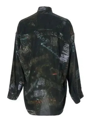 Balenciaga Black Shirt With All-over Print In Viscose - Multicolor