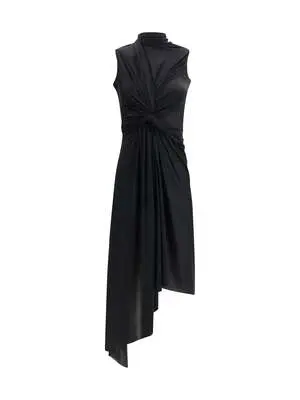 Balenciaga Asymmetrical Draped Midi Dress - Black