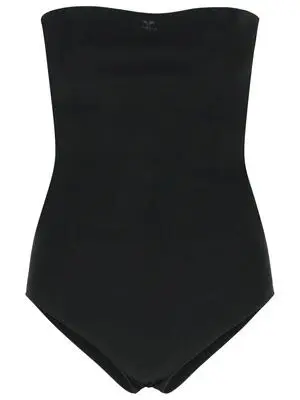 COURREGES Viscose Blend Strapless Bodysuit With Embroidered Logo - Black