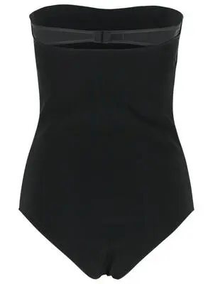 COURREGES Viscose Blend Strapless Bodysuit With Embroidered Logo - Black