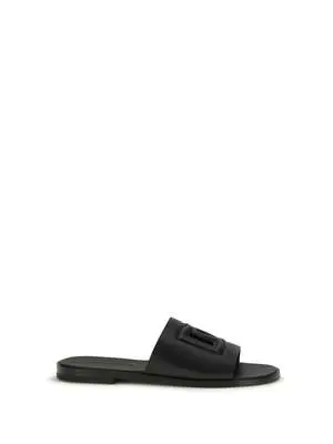 Dolce & Gabbana Embossed Logo Flat Sandals - Black