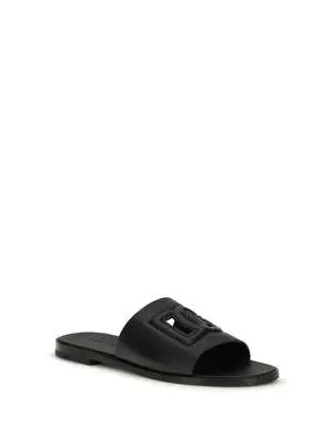 Dolce & Gabbana Embossed Logo Flat Sandals - Black
