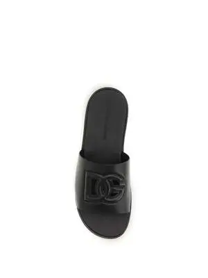 Dolce & Gabbana Embossed Logo Flat Sandals - Black