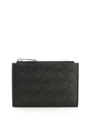 Bottega Veneta Woven Card Holder With Zip - Black