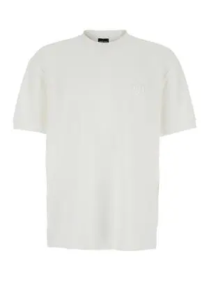 Giorgio Armani Giorgio Armani Men White Crew Neck T-Shirt With Logo On Front In Tech Fabric Stretch Man Multicolor