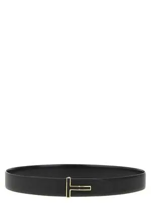 TOM FORD Logo Buckle Reversible Leather Belt - Black