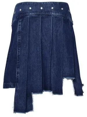 Off-White Pleated Denim Skirt With Stitched Belt