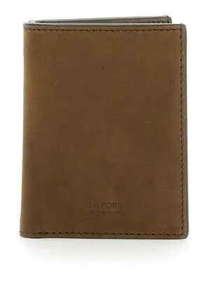 TOM FORD Leather Card Holder With Logo Lettering On The Front For - Brown