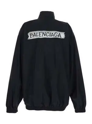 Balenciaga Black Cotton Blend Jacket With High Collar And Logo Detail - Multicolor