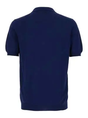Tagliatore Blue Polo Shirt With Wide Collar In Cotton