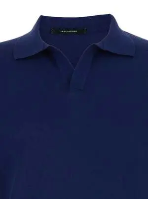 Tagliatore Blue Polo Shirt With Wide Collar In Cotton