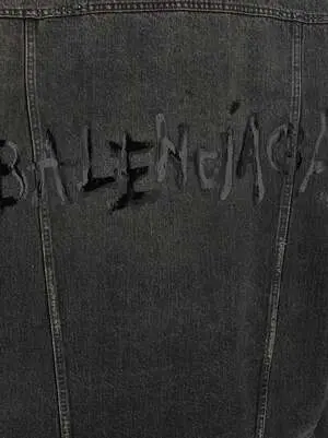 Balenciaga Distressed Denim Jacket With Logo Print