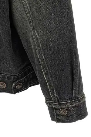 Balenciaga Distressed Denim Jacket With Logo Print