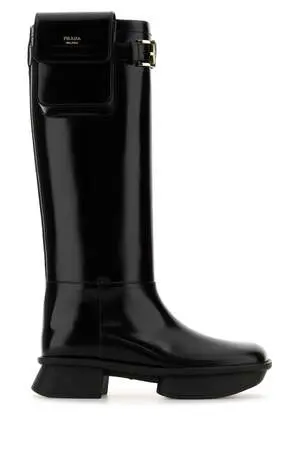 Prada Leather Knee High Boots - Black