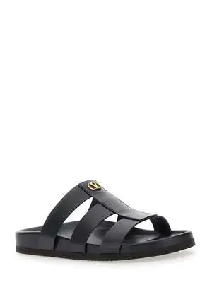 Valentino Garavani Leather Cage Sandals With Vlogo Plaque - Multicolor