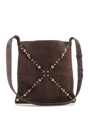 Valentino Garavani Suede Shoulder Bag With Studs And Fringe - Brown