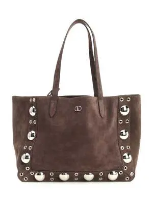 Valentino Garavani Medium Suede Shopping Bag With Sphere Studs - Brown