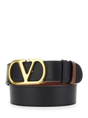 Valentino Garavani Black Leather Belt With Vlogo Buckle - Multicolor