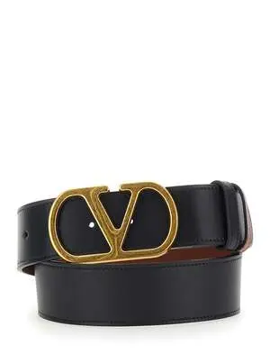 Valentino Garavani VALENTINO GARAVANI Black Leather Belt With VLogo Buckle Multicolor