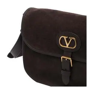 Valentino Garavani Suede Crossbody Bag With Gold Tone Hardware - Brown