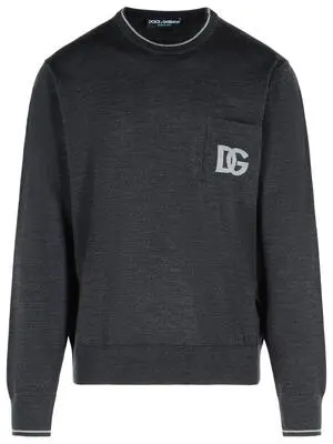 Dolce & Gabbana Virgin Wool Sweater With Chest Pocket - Gray