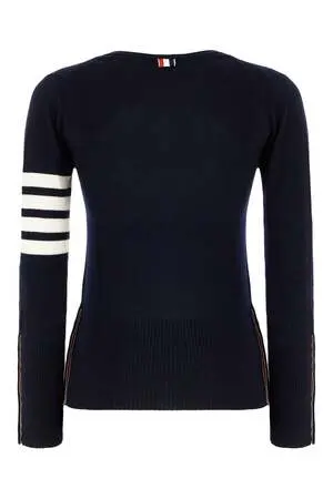 Thom Browne Ribbed V-neck Cardigan With Striped Sleeves