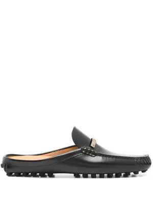 TOD'S Leather Gommino Mules With Branded Metal Bar - Black