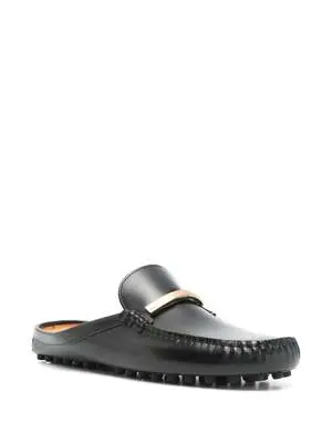 TOD'S Leather Gommino Mules With Branded Metal Bar - Black