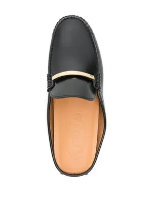 TOD'S Leather Gommino Mules With Branded Metal Bar - Black