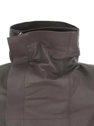 Rick Owens Asymmetrical Leather Jacket With High Collar - Gray