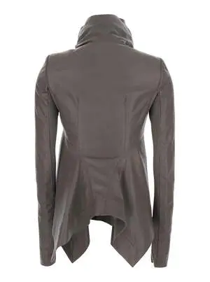 Rick Owens Asymmetrical Leather Jacket With High Collar - Gray