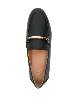 TOD'S Leather Loafers With Metal Bar - Black