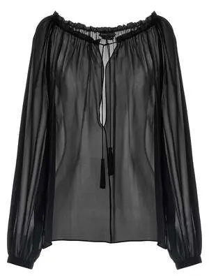 TOM FORD Silk Georgette V-neck Blouse With Adjustable Drawstring