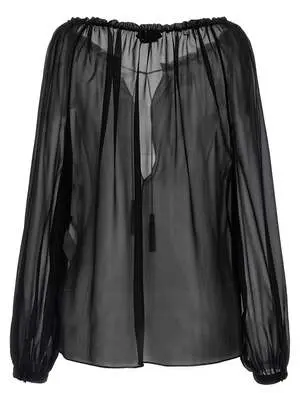 TOM FORD Silk Georgette V-neck Blouse With Adjustable Drawstring