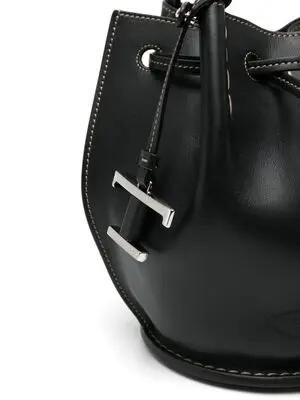 TOD'S Logo Charm Leather Mini Bucket Bag - Black