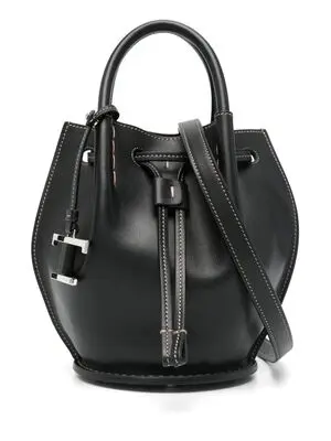 TOD'S Logo Charm Leather Mini Bucket Bag - Black
