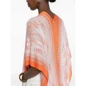 Missoni Zigzag Pattern Cape With Fringe Details