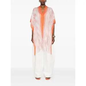 Missoni Zigzag Pattern Cape With Fringe Details