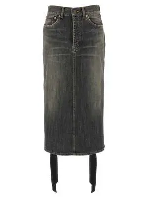 Balenciaga Lace Up Denim Midi Skirt - Gray
