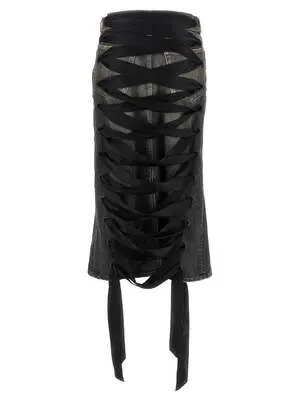 Balenciaga Lace Up Denim Midi Skirt - Gray