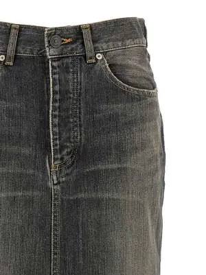 Balenciaga Lace Up Denim Midi Skirt - Gray