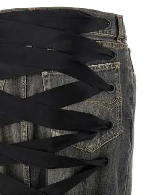 Balenciaga Lace Up Denim Midi Skirt - Gray