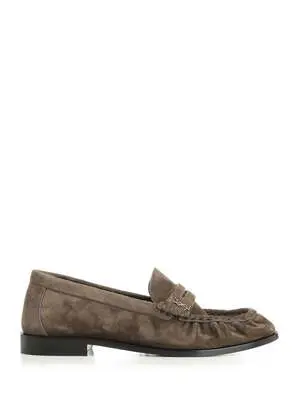 Saint Laurent SAINT LAURENT Suede Moccasin Loafers Gray
