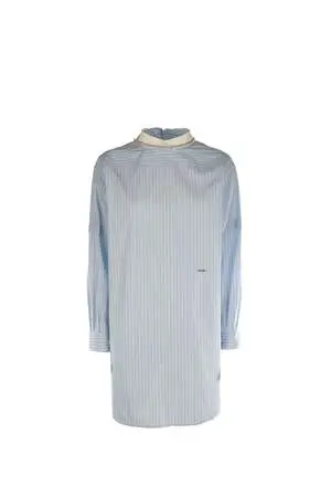 Prada Striped Shirt With Embellished Collar - Multicolor