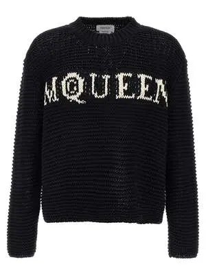 Alexander McQueen Textured Cotton Crew Neck Logo Sweater - Multicolor