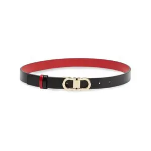 FERRAGAMO Gancini Buckle Two-tone Leather Belt - Black