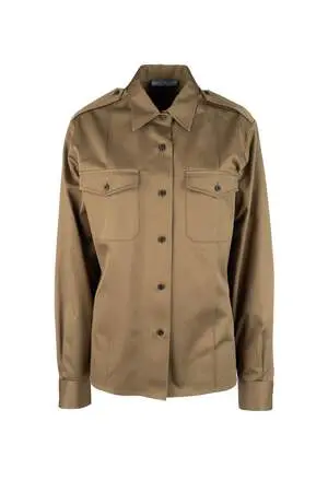 Prada Long Sleeve Button-up Shirt With Classic Collar And Pockets - Multicolor