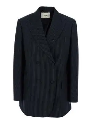 Fendi Fendi Double-Breasted Pinstripe Wool Blend Jacket Multicolor