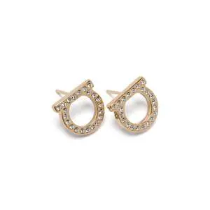 FERRAGAMO Tone Brass Crystal Gancini Earrings - Gold