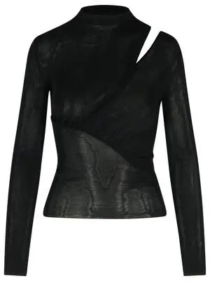 SELF-PORTRAIT Cut Out Viscose Top - Black